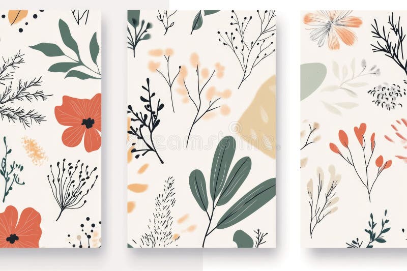 A Set of Three Cards with Floral Patterns and Designs Stock ...