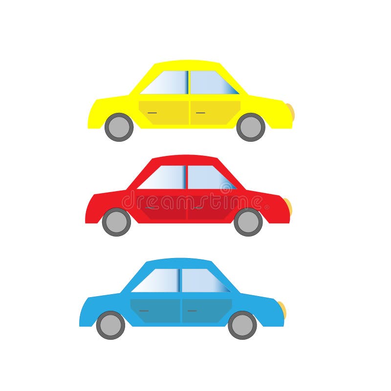Set of Three Cars in Different Colors Stock Vector - Illustration of ...
