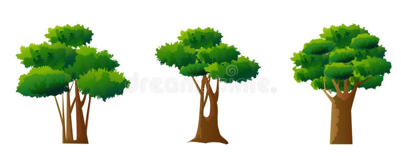 Set of three cartoon trees stock vector. Illustration of color - 302537383