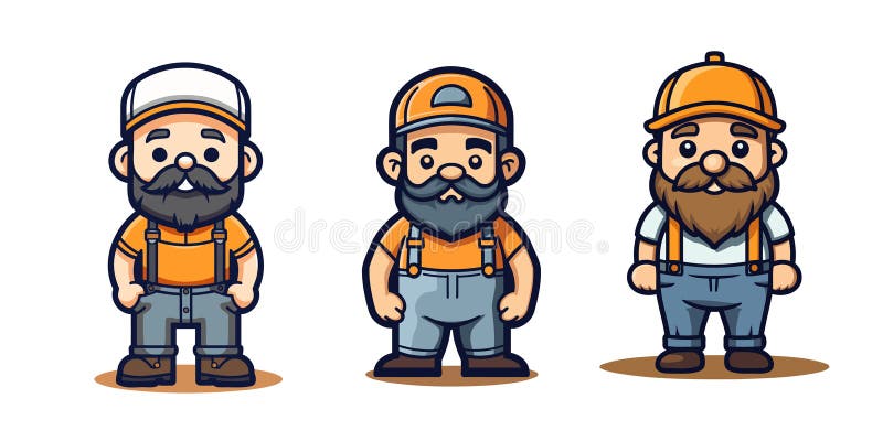Set of Three Cartoon Worker Characters in Different Poses. Vector ...