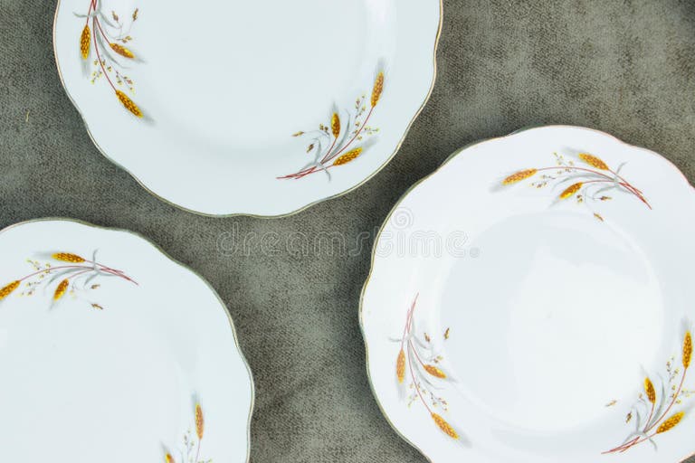 Set of Three Ceramic Plates Decorated with Wheat Illustrations ...