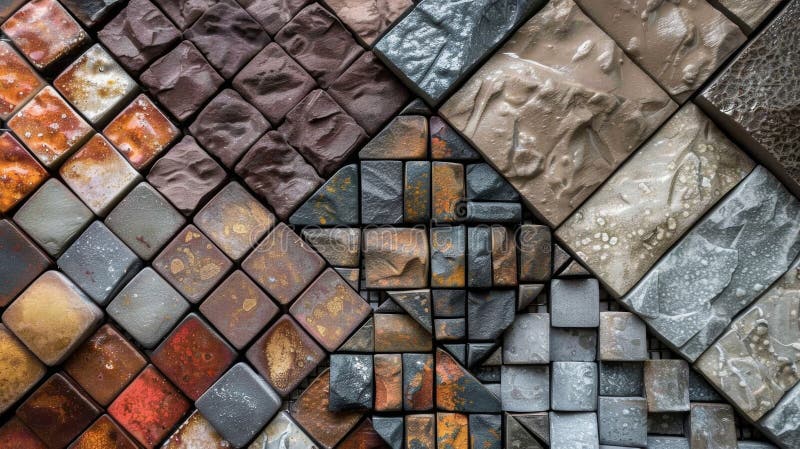 A Set of Three Ceramic Tiles in Various Sizes and Shades Arranged To ...