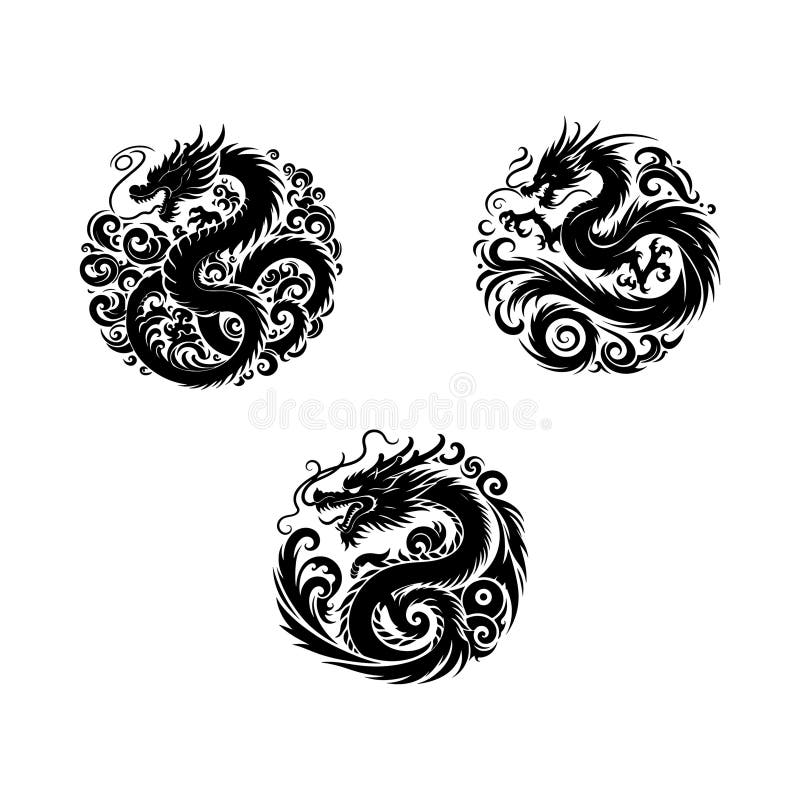 Set of Three Chinese Dragons Stock Vector - Illustration of diagram ...