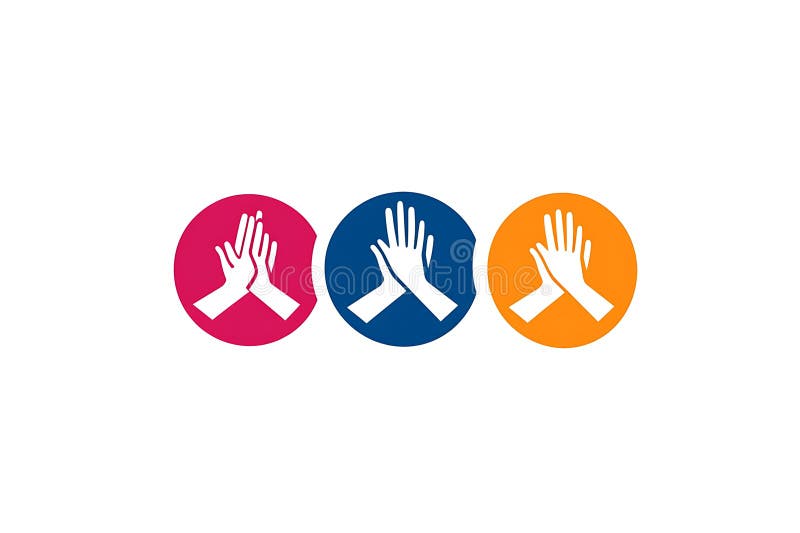 Three Colorful Circle Icons Hands Clapping, Teamwork, Collaboration ...