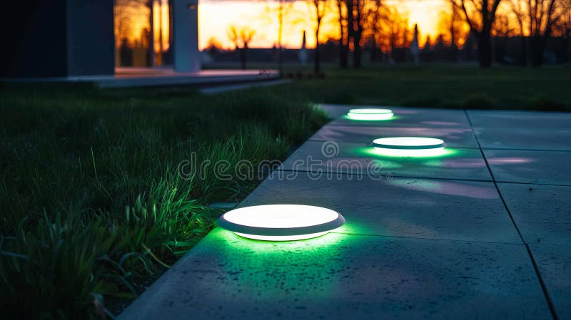 A Set of Three Circular Lights on the Sidewalk Stock Image - Image of ...