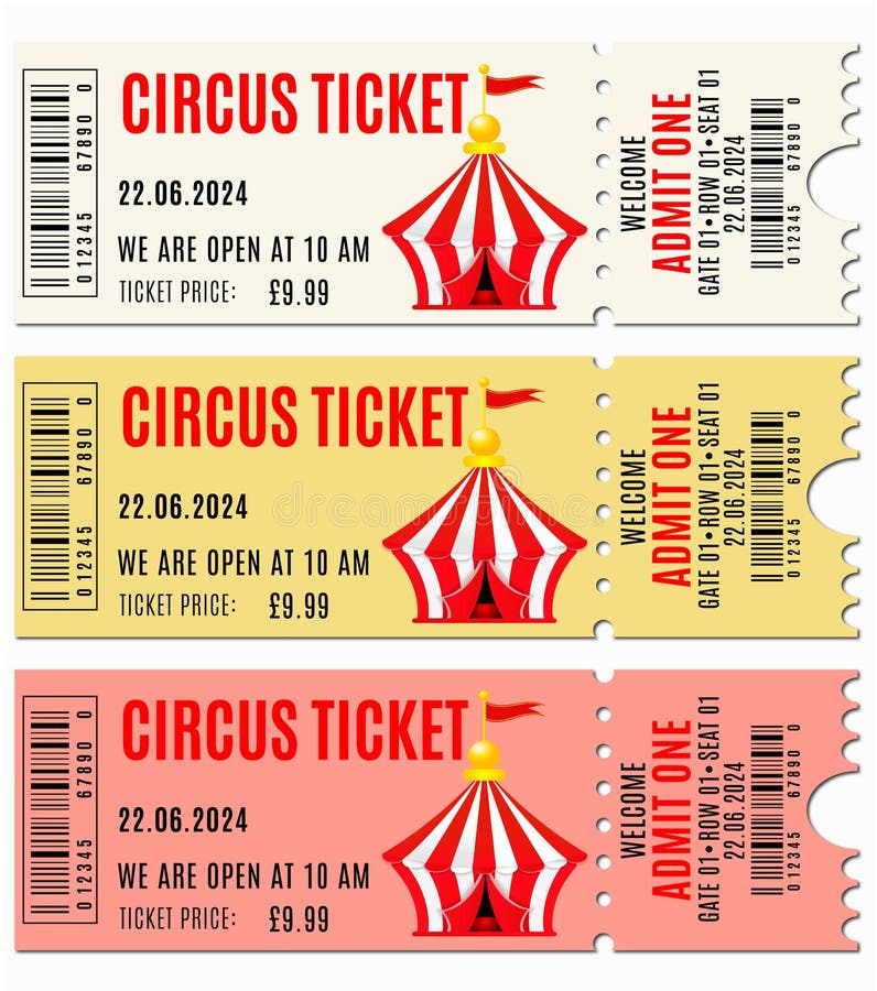 A Set of Three Circus Tickets Stock Vector - Illustration of gate ...