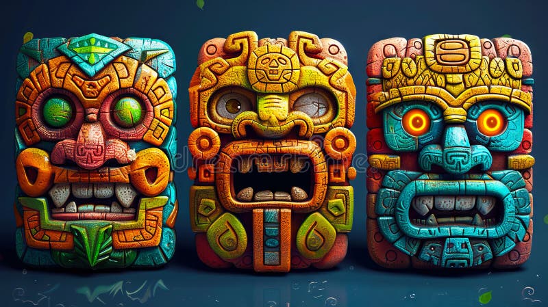 A Set of Three Colorful Masks with Different Designs Stock Photo ...