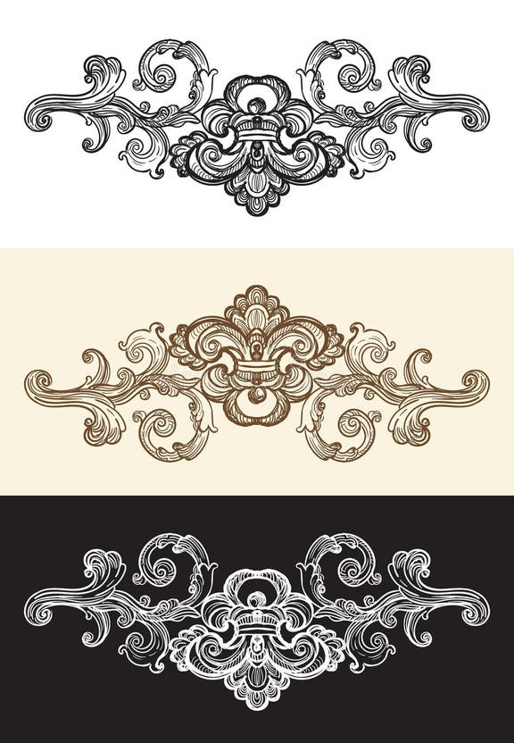 Set Three Colors Baroque Hand Drawing Design Elements Illustration ...