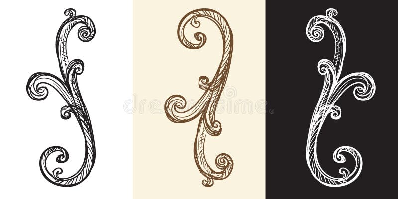 Set Three Colors Baroque Hand Drawing Design Elements Vector ...