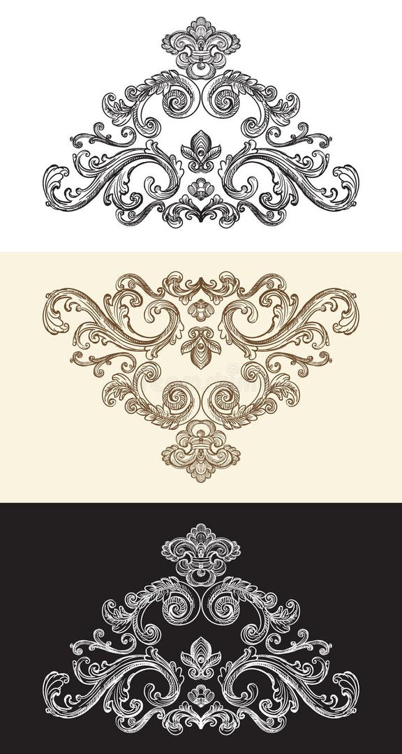 Set Three Colors Baroque Hand Drawing Elements Vector Illustration ...