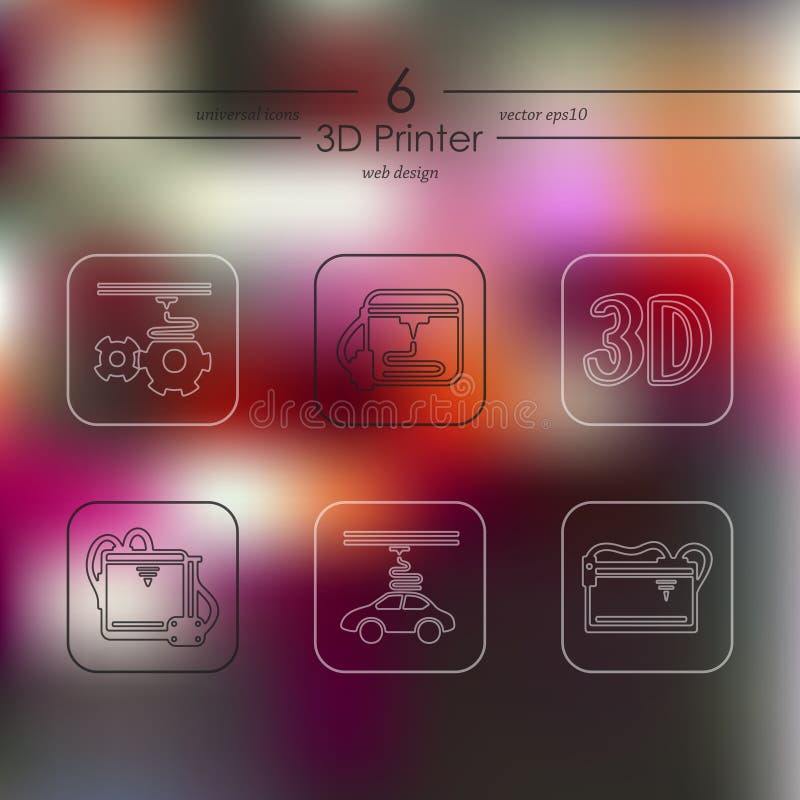 Set of Three D Printer Icons Stock Vector - Illustration of create ...