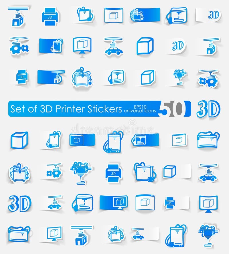 Set of Three D Printer Stickers Stock Vector - Illustration of computer ...