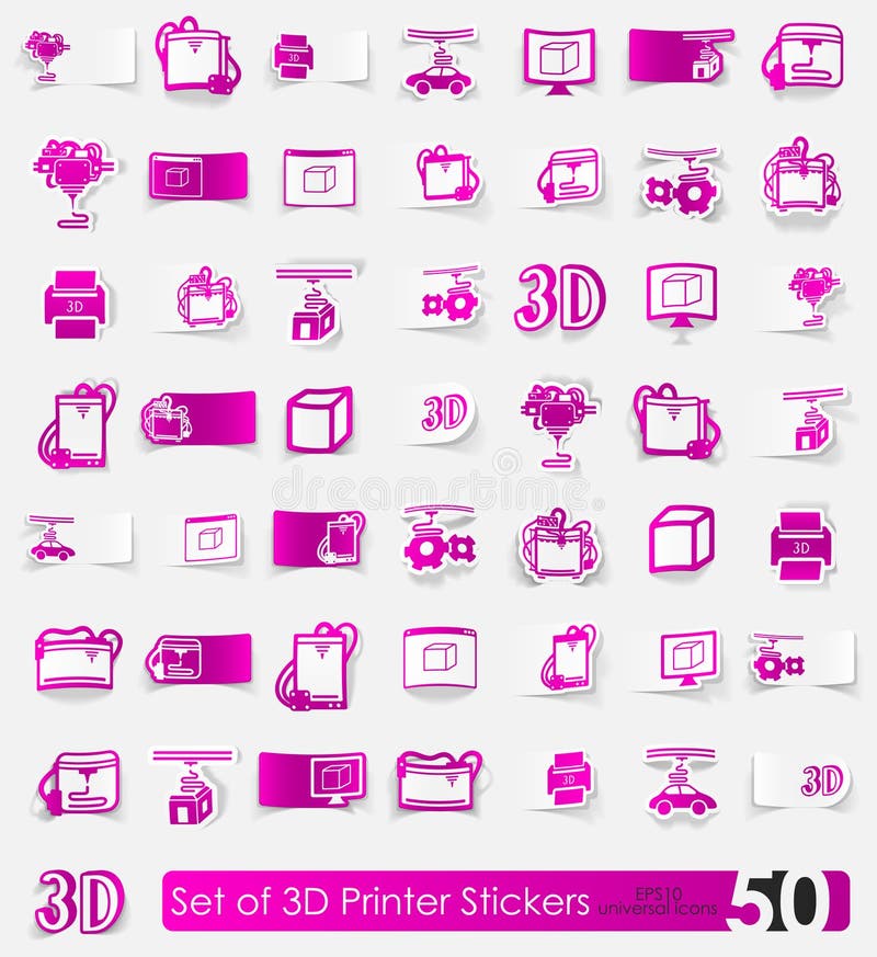 Set of Three D Printer Stickers Stock Vector - Illustration of ...