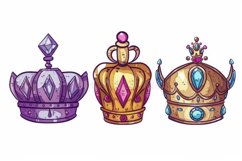 A Set of Three Different Colored Crowns, Perfect for Royal Themed ...