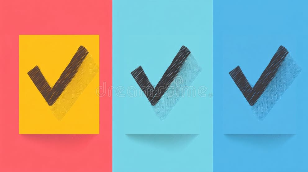A Set of Three Different Colored Posters with a Check Mark Stock ...