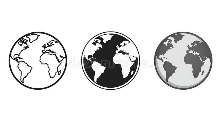 World Globe Icon Set Outline Solid Shaded Stock Illustration ...
