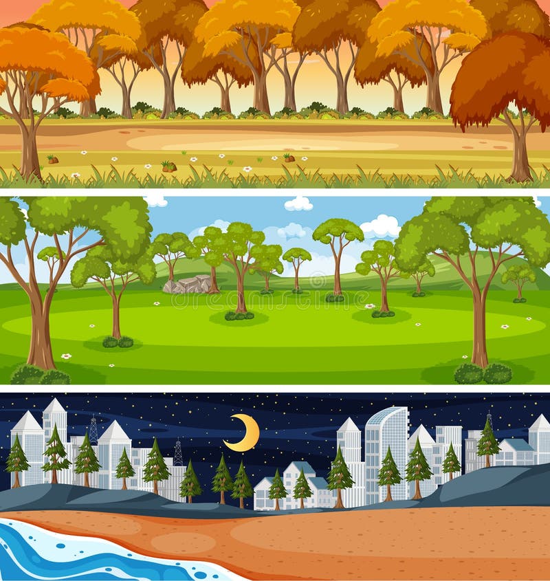 Set of Three Different Nature Horizontal Scenes Stock Vector ...