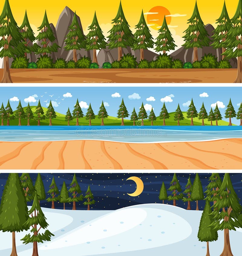 Set of Three Different Nature Horizontal Scenes Stock Vector ...