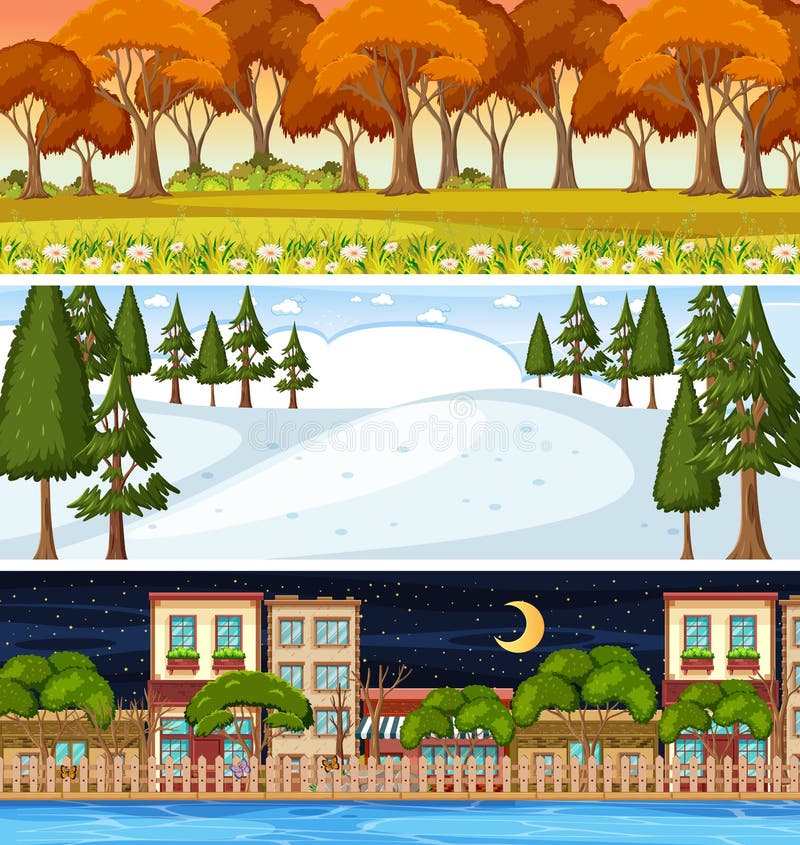 Set of Three Different Nature Horizontal Scenes Stock Vector ...