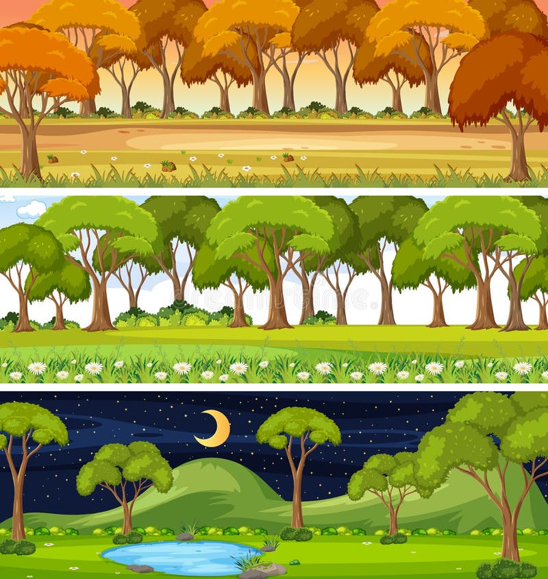 Set of Three Different Nature Horizontal Scenes Stock Vector ...