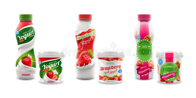 Set of Three Different Strawberry Yogurt Packaging Designs-01 Stock ...