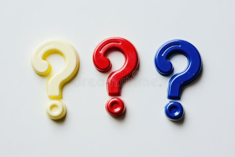 A Set of Three Differently Colored Question Marks on a White Background ...