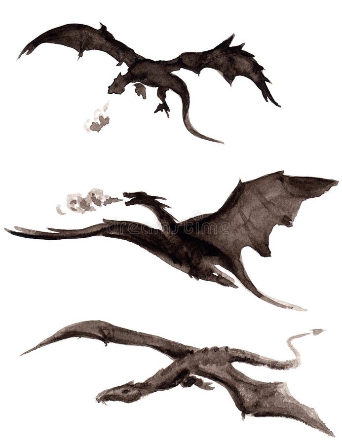 Set with Three Differents Forms Dragons Isolated on White. Hand Drawn ...