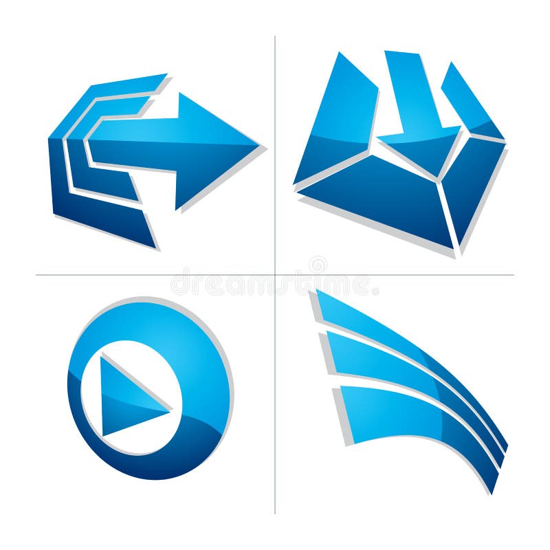 Set of Three-dimensional Abstract Icons, Play Sign, Arrow Stock Vector ...