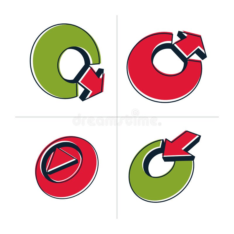Set of Three-dimensional Abstract Icons, Play Sign, Arrows Stock Vector ...