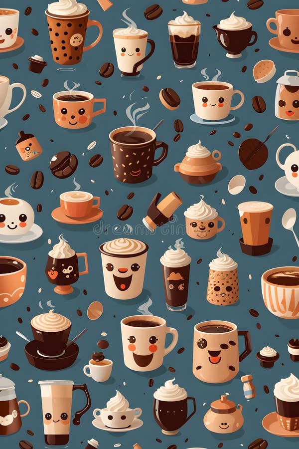 A Set of Three Three-dimensional Cartoon Coffee Mugs Stock Illustration ...