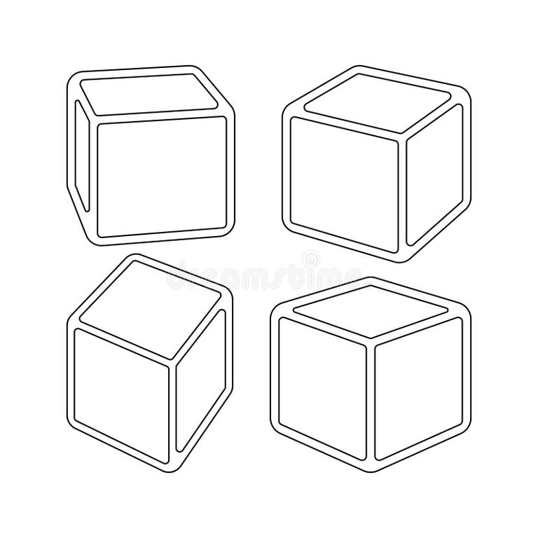 Set of Three Dimensional Cubes. 3d Model of a Cube with Perspective and ...