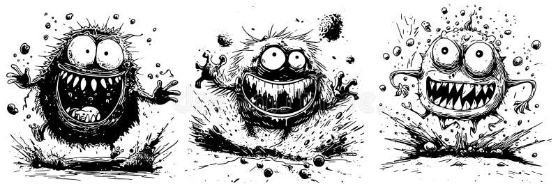 Set of Three Cartoon Germs or Bacteria Stock Vector - Illustration of ...