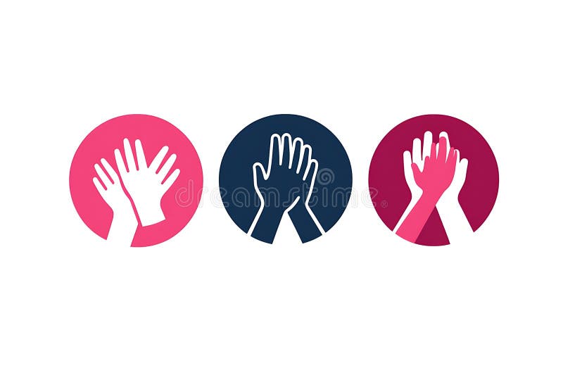 Teamwork Collaboration Hands Icons Pink, Blue, Red Circle Design Stock ...