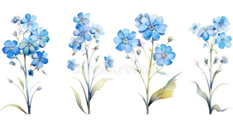 Set of Three Dreamy Watercolor Forget-Me-Nots AI Generated Stock ...