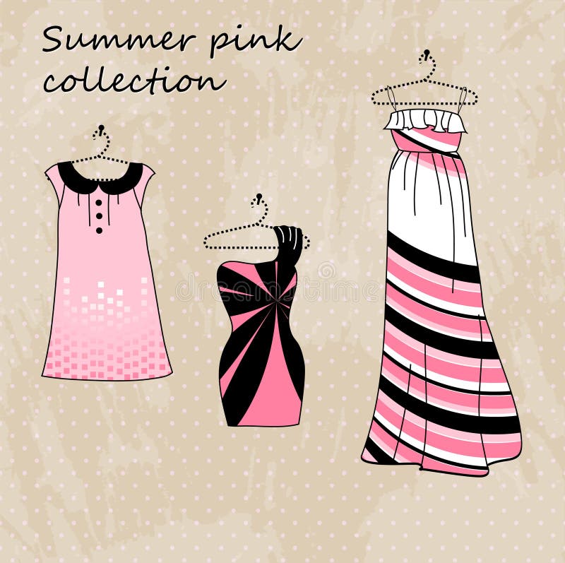 Set Three Dresses Pink Color Stock Illustrations – 4 Set Three Dresses ...