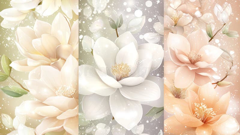 Set of Three Elegant Floral Backgrounds for Design, Invitations, or ...