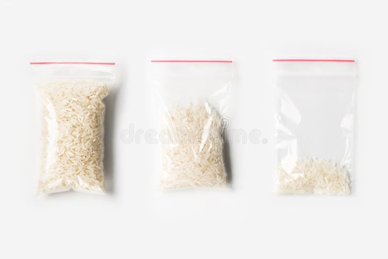 Set of Three EMPTY, HALF and FULL Plastic Transparent Zipper Bag with ...