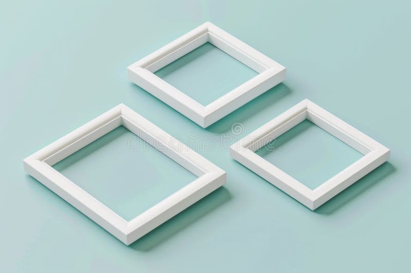 A Set of Three Empty Picture Frames Sit on a Blue Background Stock ...