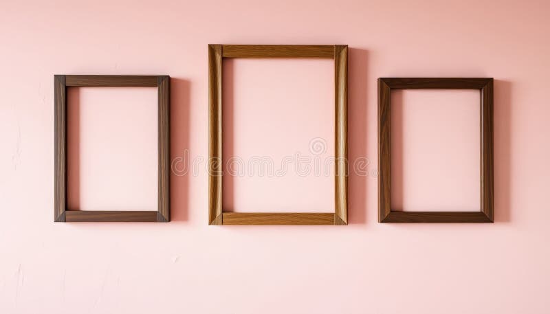 Set of Three Empty Wooden Frames of Different Sizes Arranged on a Soft ...