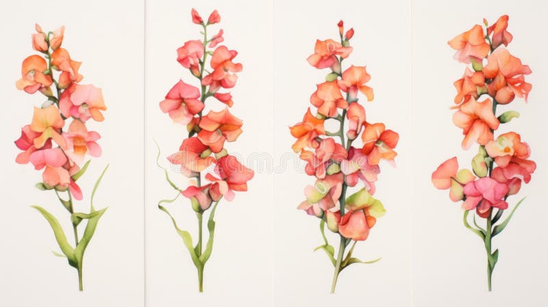 Set of Three Expressive Watercolor Snapdragon Flowers AI Generated ...