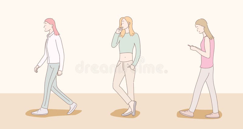 Set of Three Female in Different Poses.vector Illustration Stock Vector ...