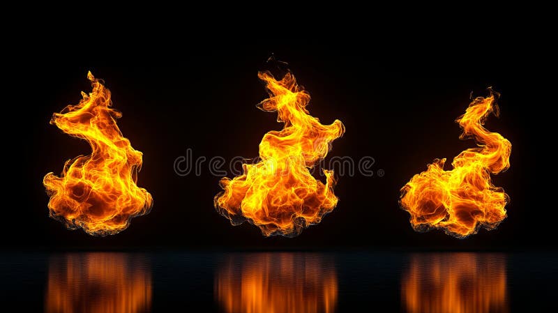 A Set of Three Fire Flames on a Black Background Stock Photo - Image of ...