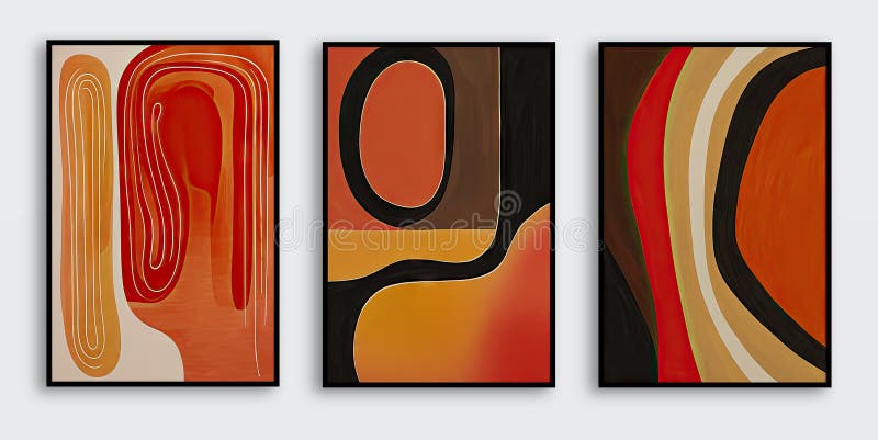 A Set of Three Framed Abstract Paintings, in the Style of Soft and ...
