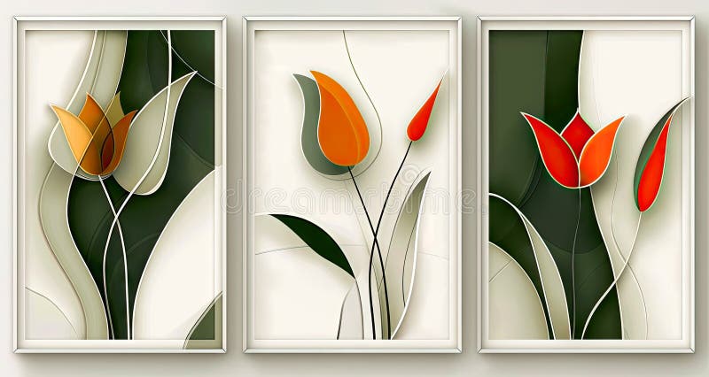 A Set of Three Framed Elegant Floral Posters in Style Paper Cut Stock ...