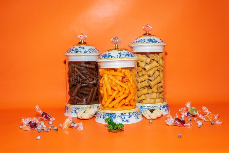 Set of Three Glass Jars with Blue Flower Pattern White Lids Stock Photo ...