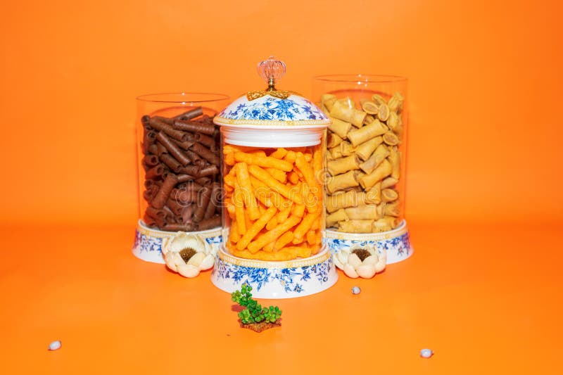 Set of Three Glass Jars with Blue Flower Pattern White Lids Stock Photo ...