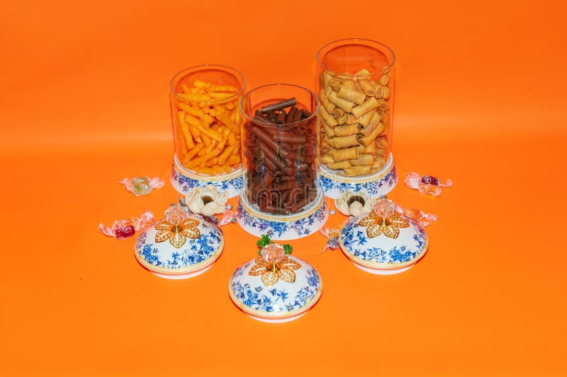 Set of Three Glass Jars with Blue Flower Pattern White Lids Stock Photo ...