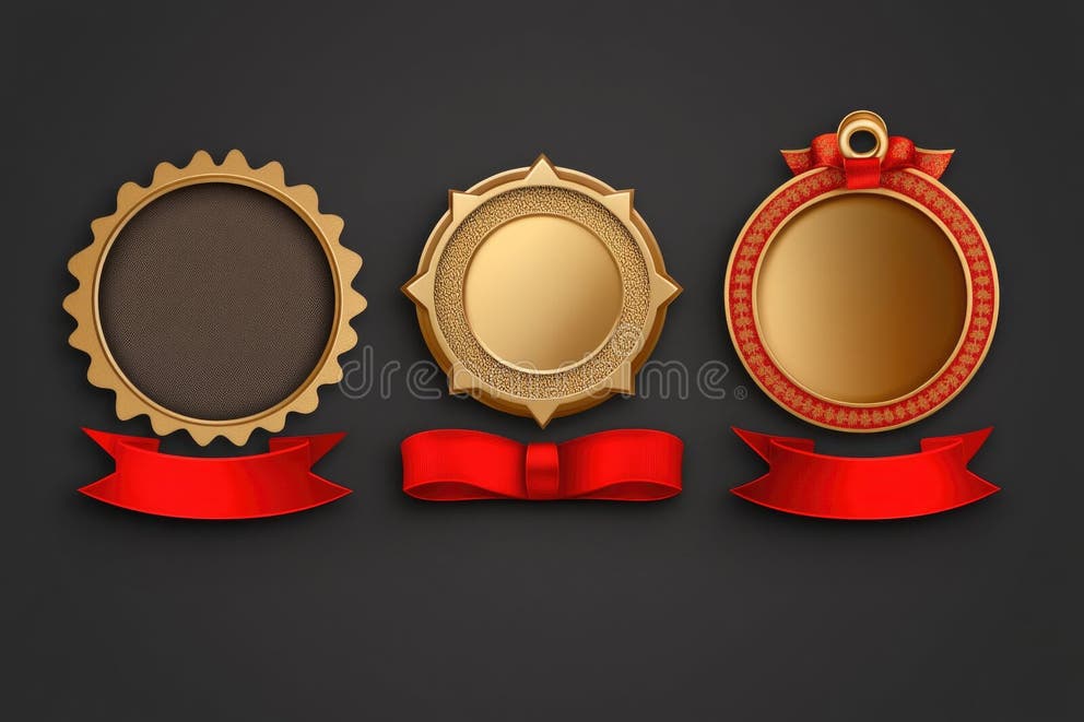 A Set of Three Gold Medals with Red Ribbons Stock Photo - Image of success, ribbon: 342520320