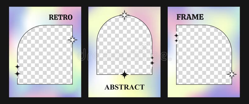 Set of Three Gradient Vector Backgrounds with Line Frames, Y2k Style ...