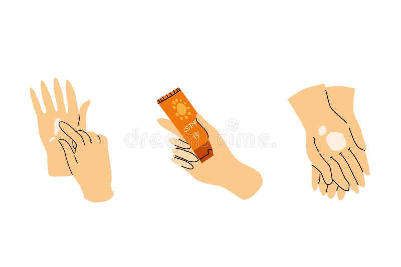 Set of Three Hands with Sun Protection Lotion Stock Vector ...